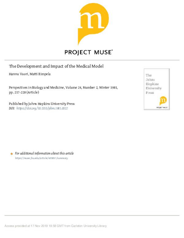 (PDF) The Development and Impact of the Medical Model