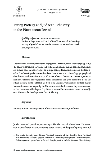 (PDF) "Purity, Pottery, and Judaean Ethnicity in the Hasmonean Period ...