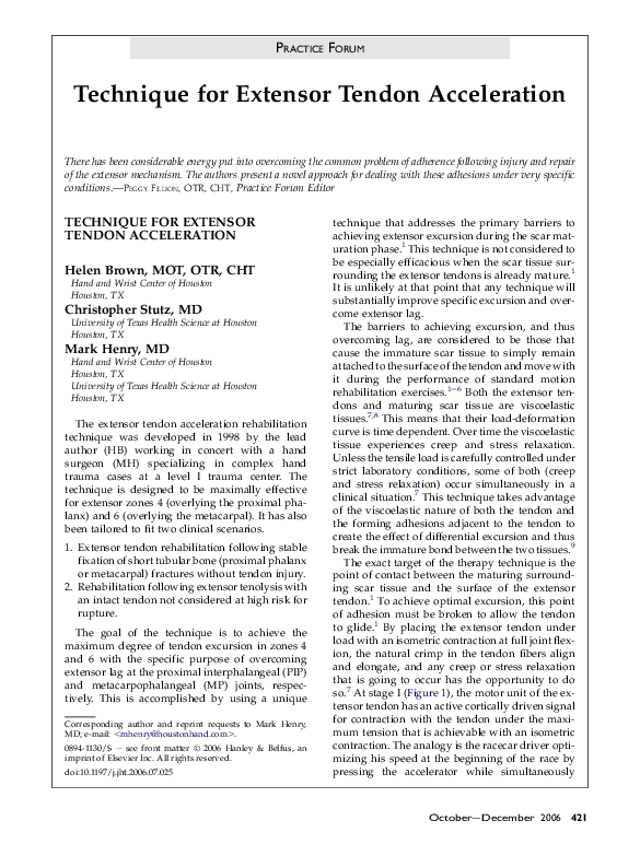 (PDF) Technique for Extensor Tendon Acceleration