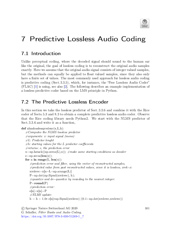 (PDF) Predictive Lossless Audio Coding