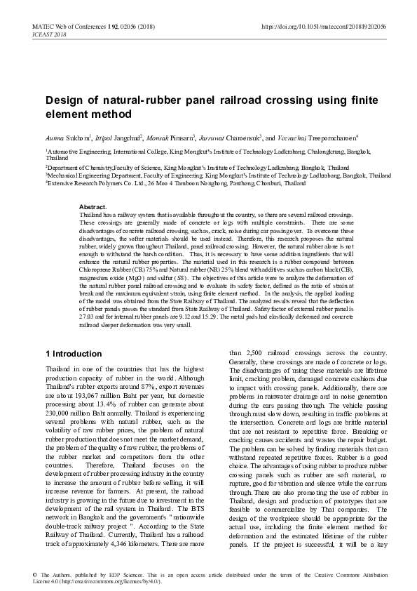 (PDF) Design of natural-rubber panel railroad crossing using finite element method | Monsak ...