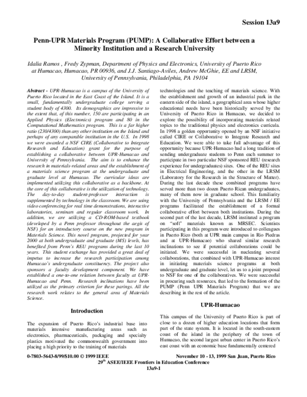 (PDF) Penn-UPR materials program (PUMP): a collaborative effort between a minority institution ...