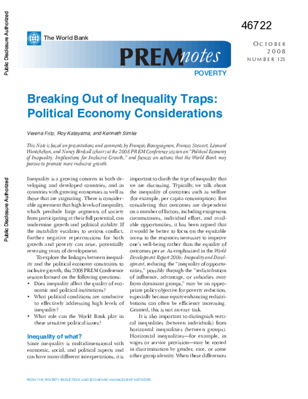 (PDF) Breaking Out of Inequality Traps: Political Economy Considerations