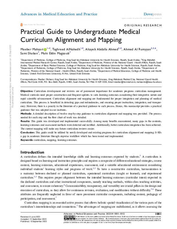 (PDF) Practical Guide to Undergraduate Medical Curriculum Alignment and ...