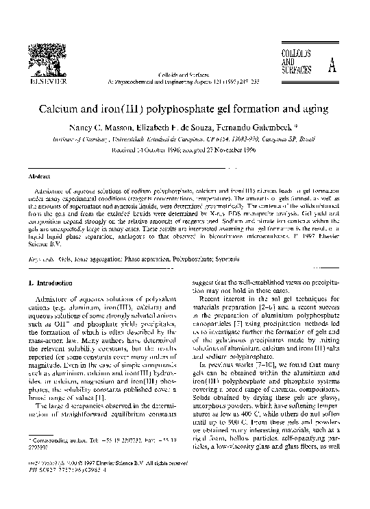 (PDF) Calcium and iron(III) polyphosphate gel formation and aging