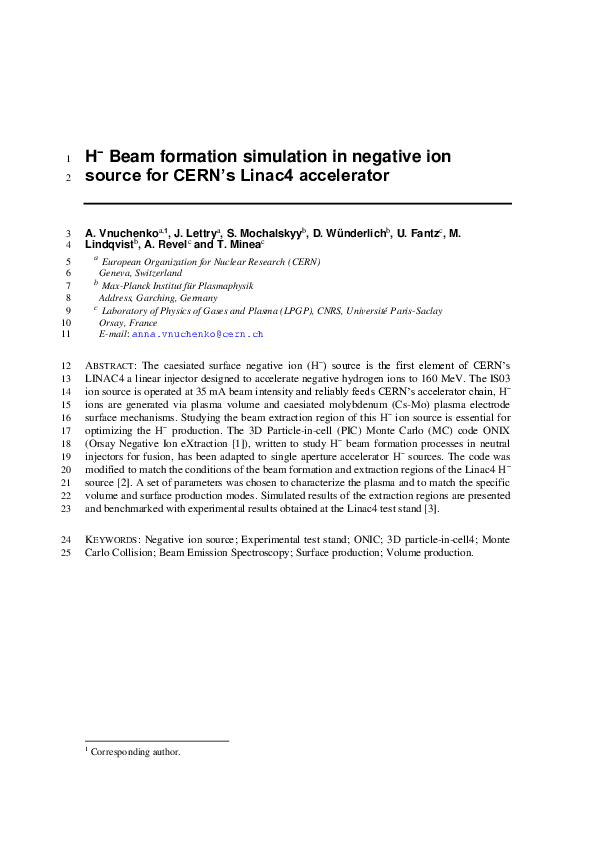 (PDF) H- Beam formation simulation in negative ion source for CERN's ...