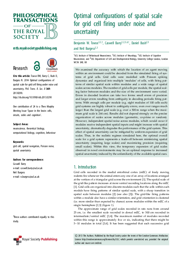(PDF) Optimal configurations of spatial scale for grid cell firing under noise and uncertainty