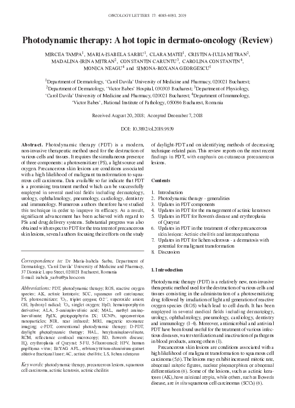 Photodynamic therapy: A hot topic in dermato-oncology (Review)