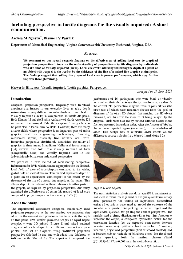 (PDF) Including perspective in tactile diagrams for the visually ...