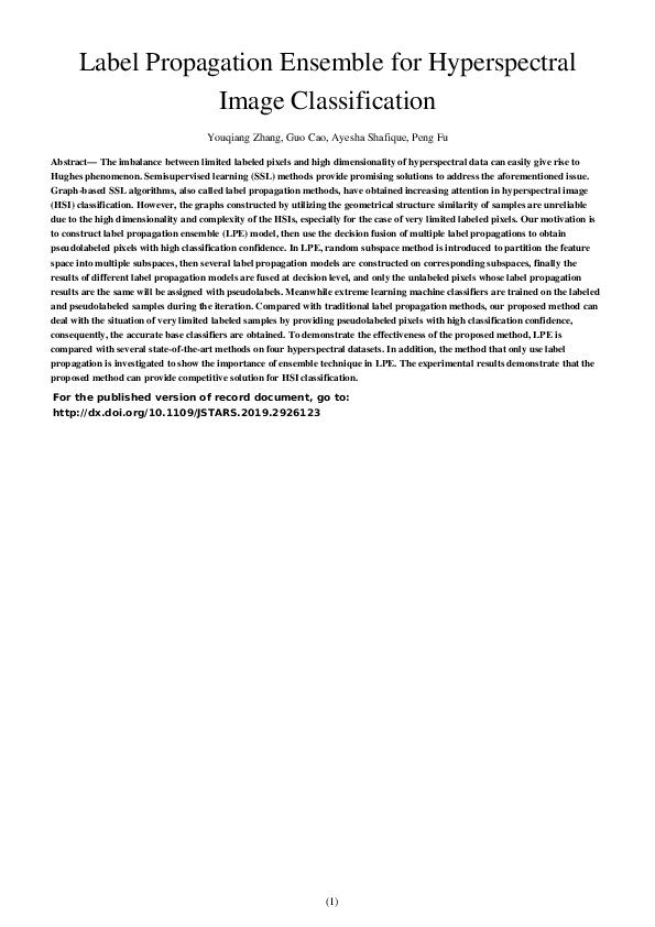 (PDF) Label Propagation Ensemble for Hyperspectral Image Classification