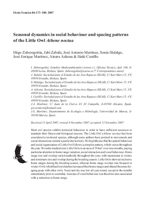 (PDF) 2007: Seasonal dynamics in social behaviour and spacing patterns ...