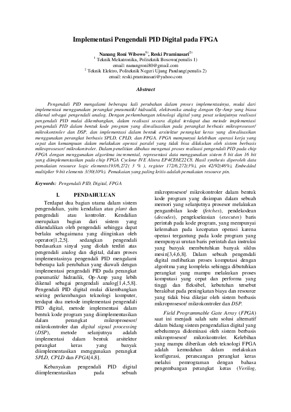 (PDF) Implementasi Pengendali PID Digital pada FPGA | reski praminasari - Academia.edu