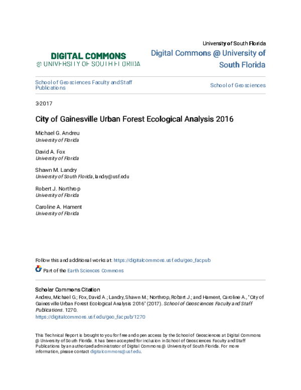 Pdf City Of Gainesville Urban Forest Ecological Analysis 2016