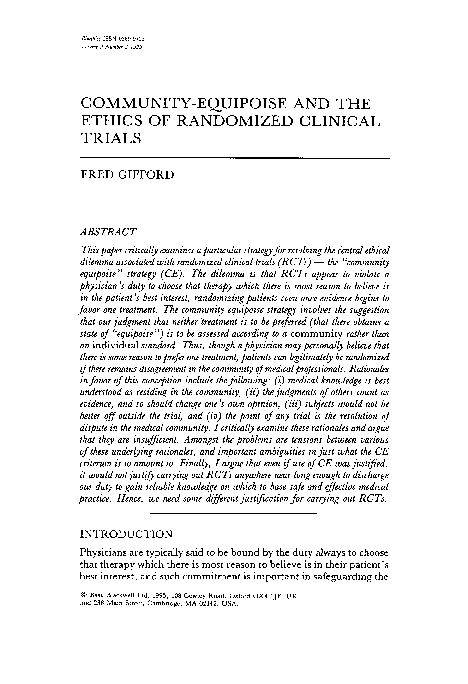 (PDF) Community-Equipoise and the Ethics of Randomized Clinical Trials