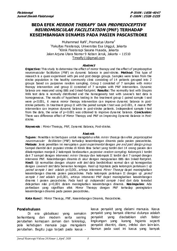 (PDF) Beda Efek Mirror Therapy Dan Proprioceptive Neuromuscular ...