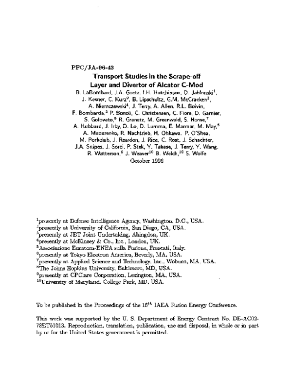 (PDF) Transport studies in the scrape-off layer and divertor of Alcator C-Mod | Darren T Garnier ...