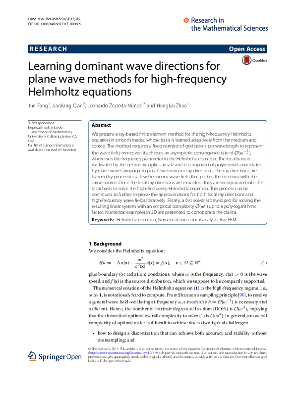 (PDF) Learning dominant wave directions for plane wave methods for high ...