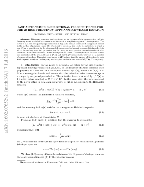 (PDF) Fast Alternating BiDirectional Preconditioner for the 2D High ...