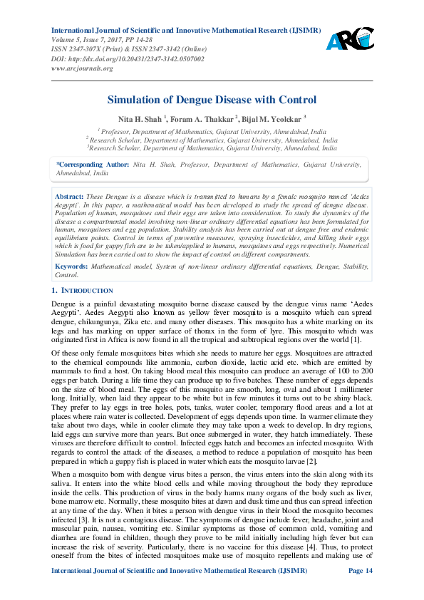 (PDF) Simulation of Dengue Disease with Control | Nita H Shah ...