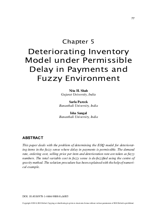 Pdf Deteriorating Inventory Model Under Permissible Delay In Payments And Fuzzy Environment