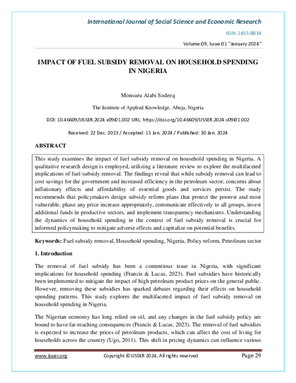(PDF) Impact of Fuel Subsidy Removal on Household Spending in Nigeria