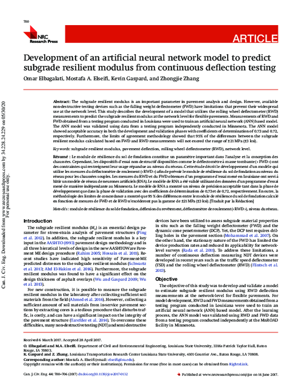 Pdf Development Of An Artificial Neural Network Model To Predict Subgrade Resilient Modulus