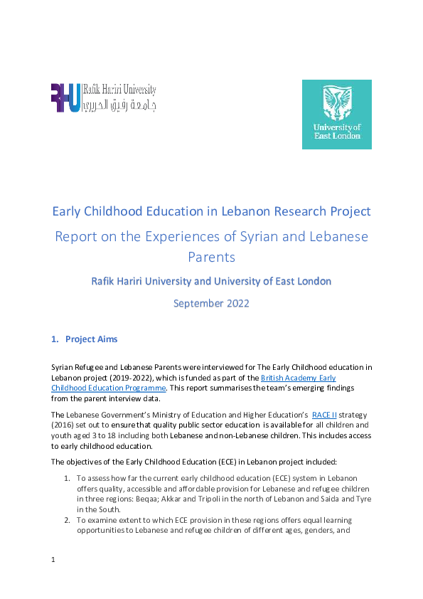 (PDF) Early Childhood Education in Lebanon Research Project Report on ...