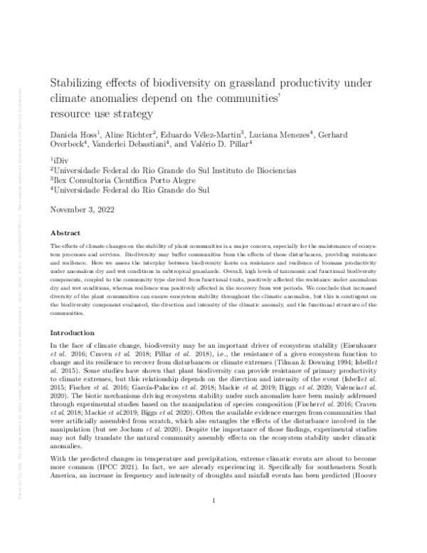 (PDF) Stabilizing effect of biodiversity on grassland productivity ...