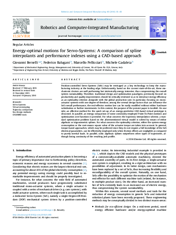 (PDF) Energy-optimal motions for Servo-Systems: A comparison of spline ...