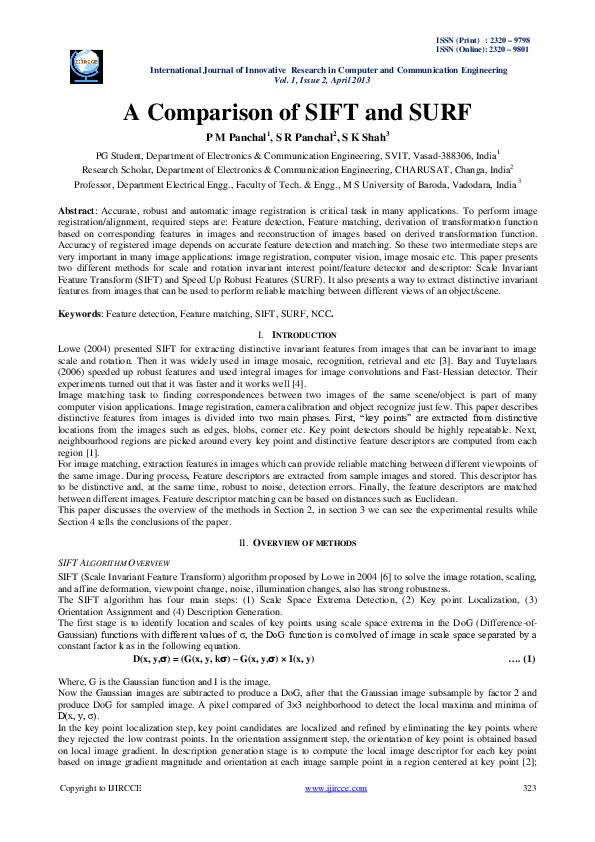 (PDF) A Comparison of SIFT and SURF