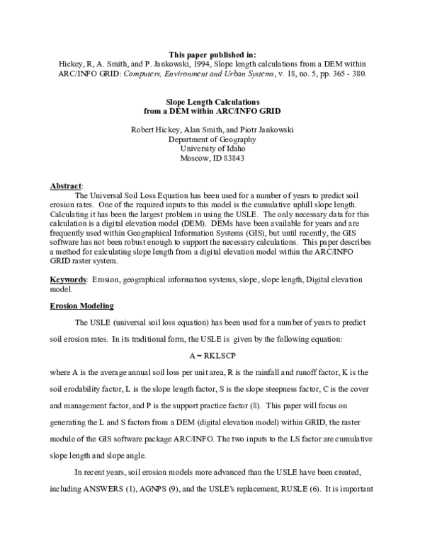 (PDF) Slope length calculations from a DEM within ARC/INFO grid