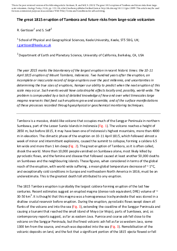(PDF) The great 1815 eruption of Tambora and future risks from large ...