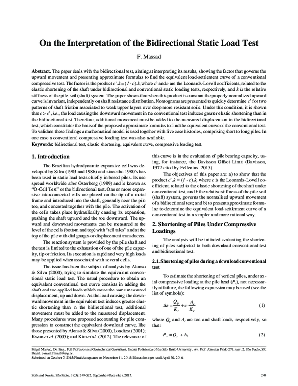 (PDF) On the Interpretation of the Bidirectional Static Load Test