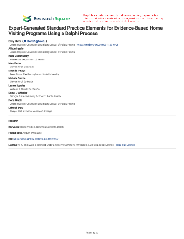 (PDF) Expert-generated standard practice elements for evidence-based home visiting programs ...