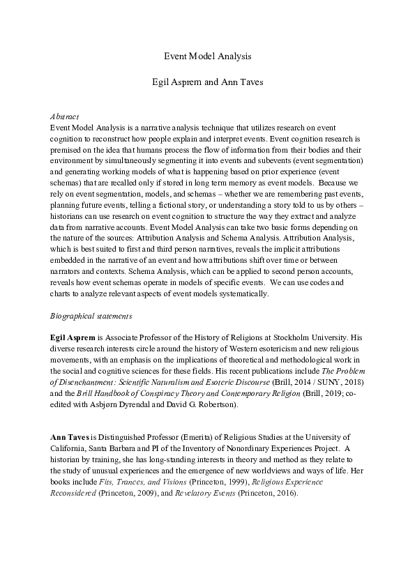 (PDF) Event Model Analysis