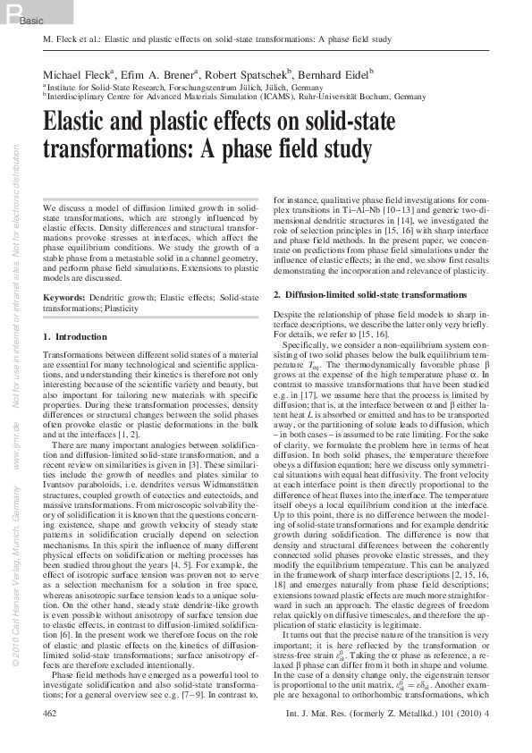 (PDF) Elastic and plastic effects on solid-state transformations: A phase field study