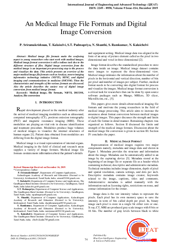 (PDF) An Medical Image File Formats and Digital Image Conversion