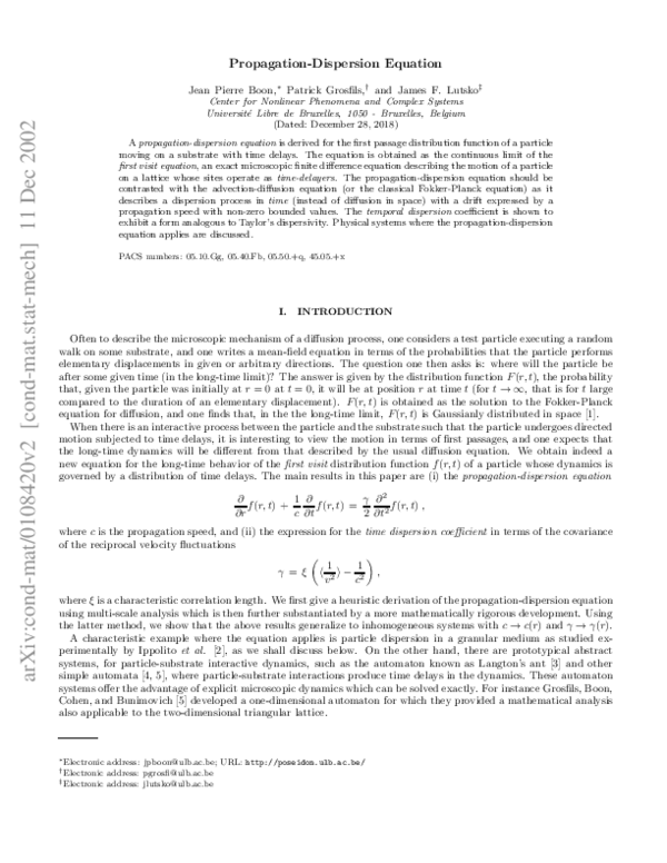(PDF) Propagation-Dispersion Equation