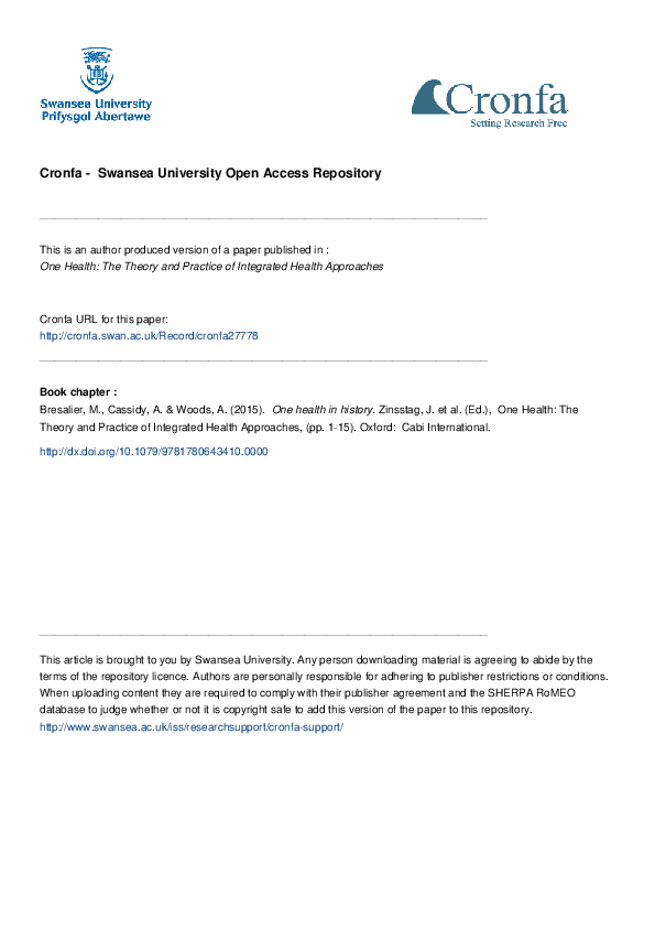 (PDF) One Health: the theory and practice of integrated health approaches