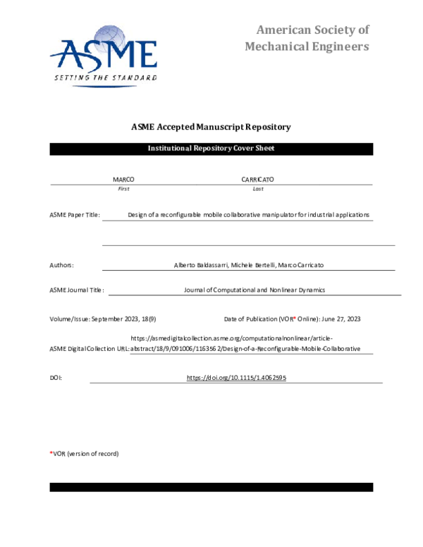 (PDF) Design of a Reconfigurable Mobile Collaborative Manipulator for ...