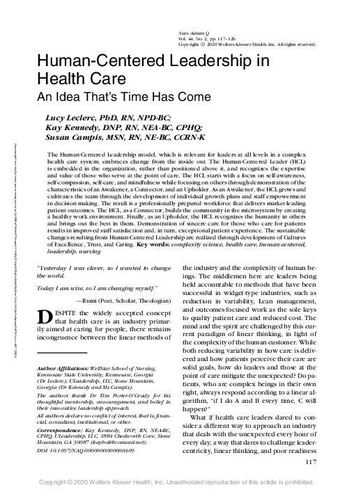 (PDF) Human-Centered Leadership in Health Care