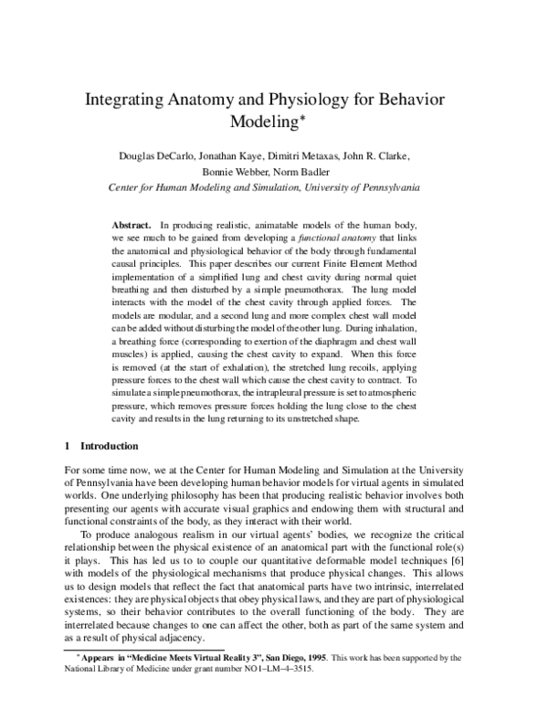 (PDF) Integrating anatomy and physiology for behavior modeling