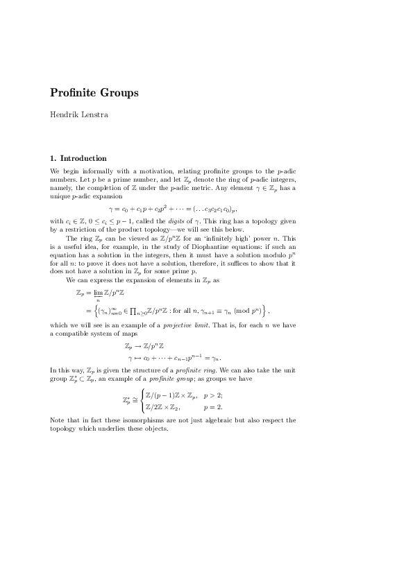 (PDF) Profinite Groups