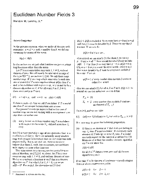 (PDF) Euclidean number fields 1