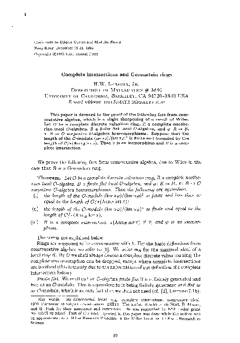 (PDF) Complete intersections and Gorenstein rings