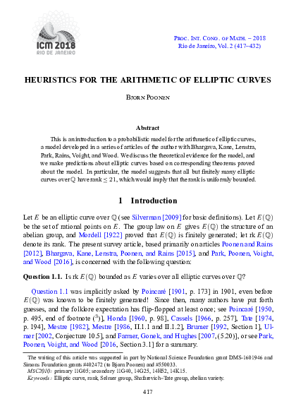 (PDF) Heuristics for the Arithmetic of Elliptic Curves