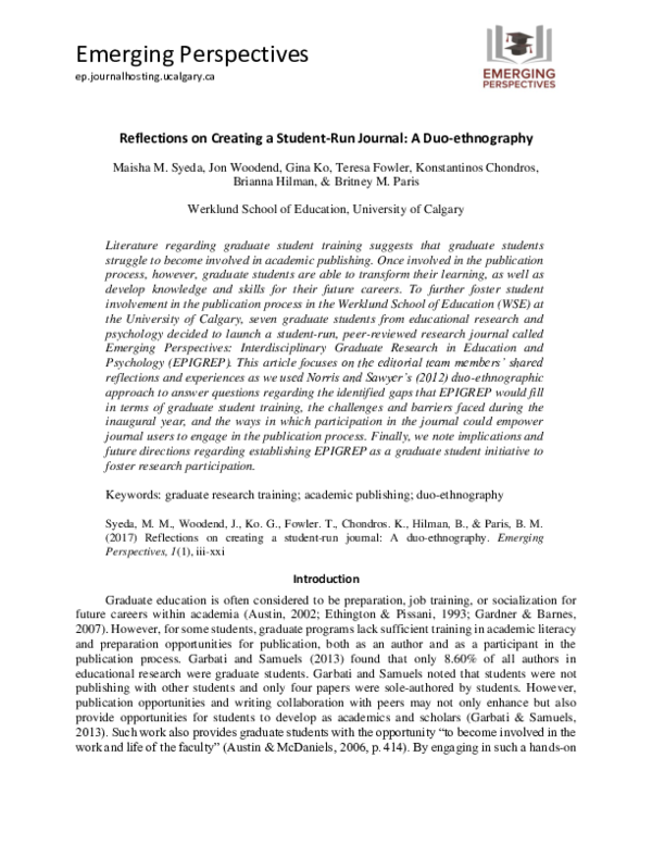 (PDF) Reflections on Creating a Student-Run Journal: A Duo-ethnography