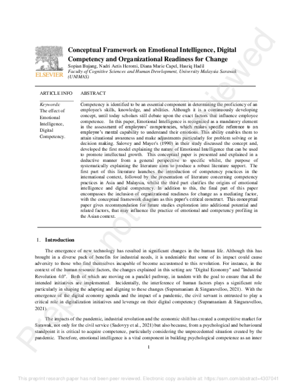 (PDF) Conceptual Framework on Emotional Intelligence, Digital Competency and Organizational ...