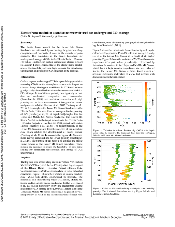 (PDF) Elastic frame moduli in a sandstone reservoir used for ...