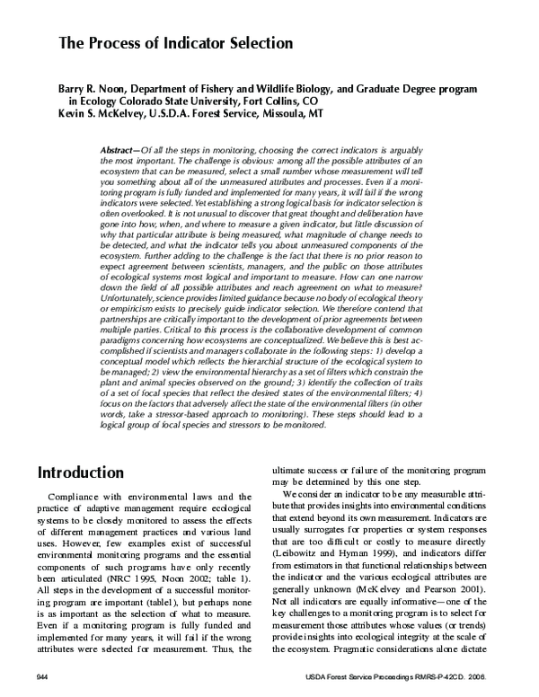 (PDF) The Process of Indicator Selection